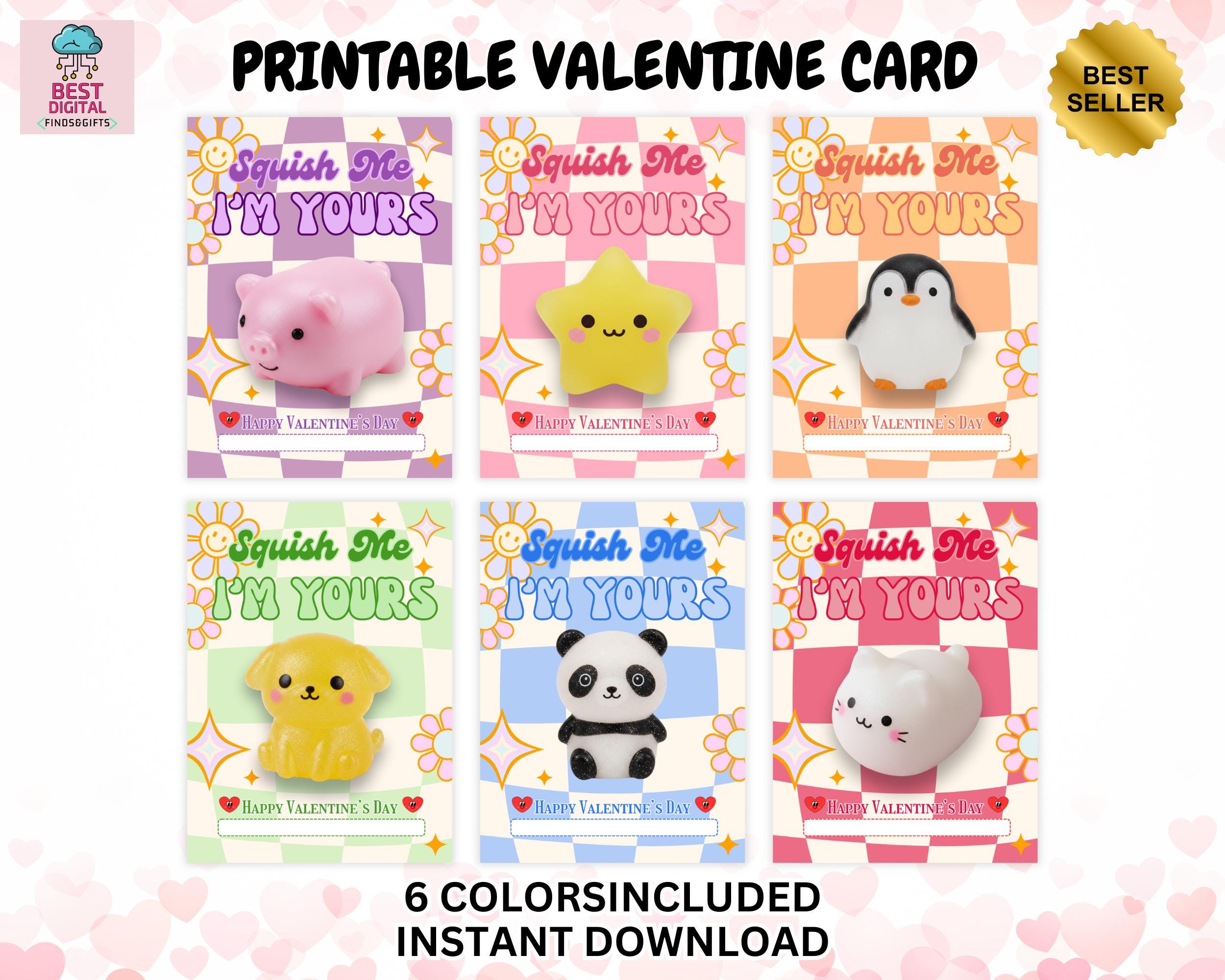Squish Valentine Cards, Printable, Squishy Toy Digital Instant Download ...