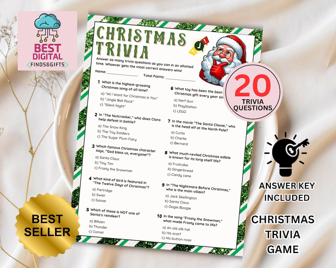 Printable Christmas Trivia Game, Christmas Party Game, Christmas Game ...