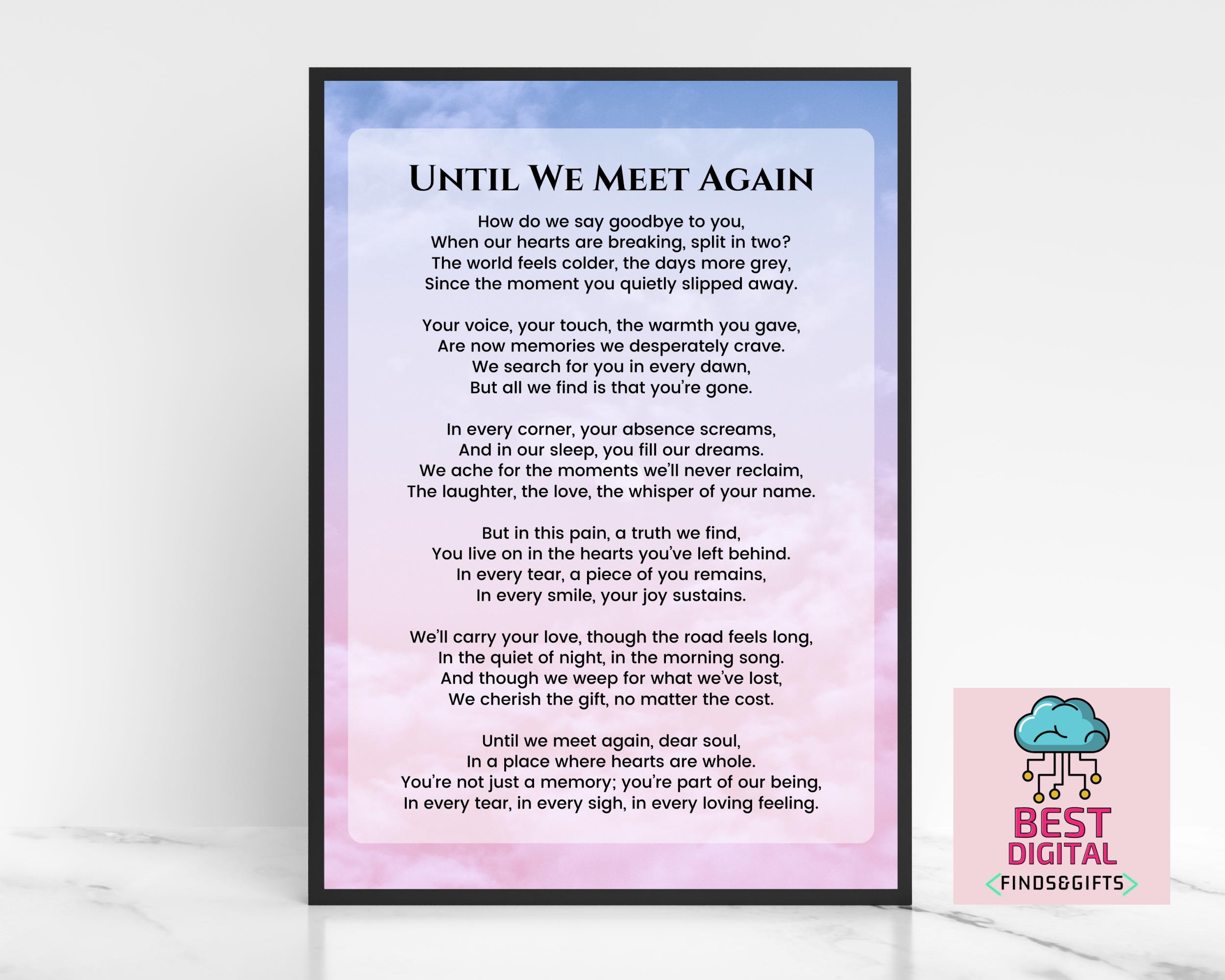 Until We Meet Again, Funeral Poem, Grief and Sorrow Poem,bereavement ...