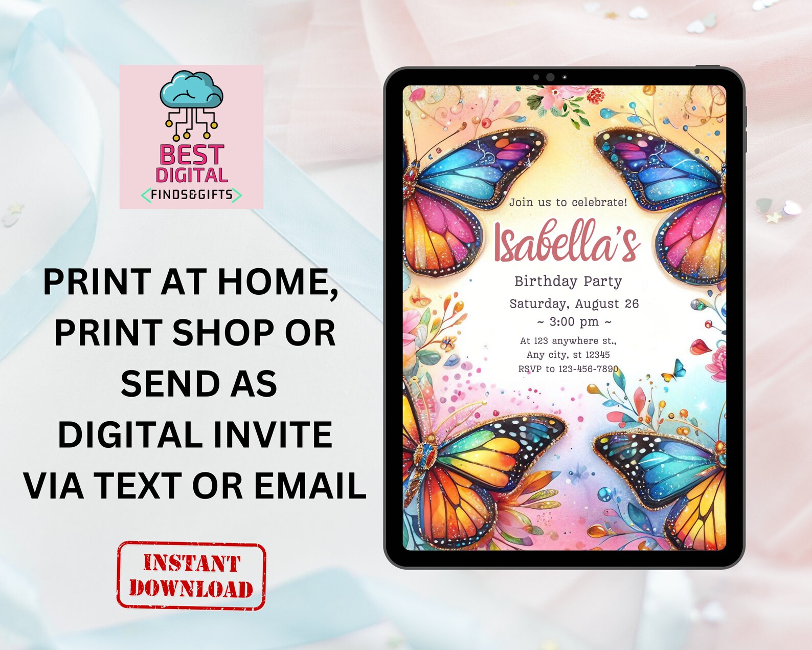 Butterfly Birthday Invitation Girl Butterfly Party Butterfly Invitation ...