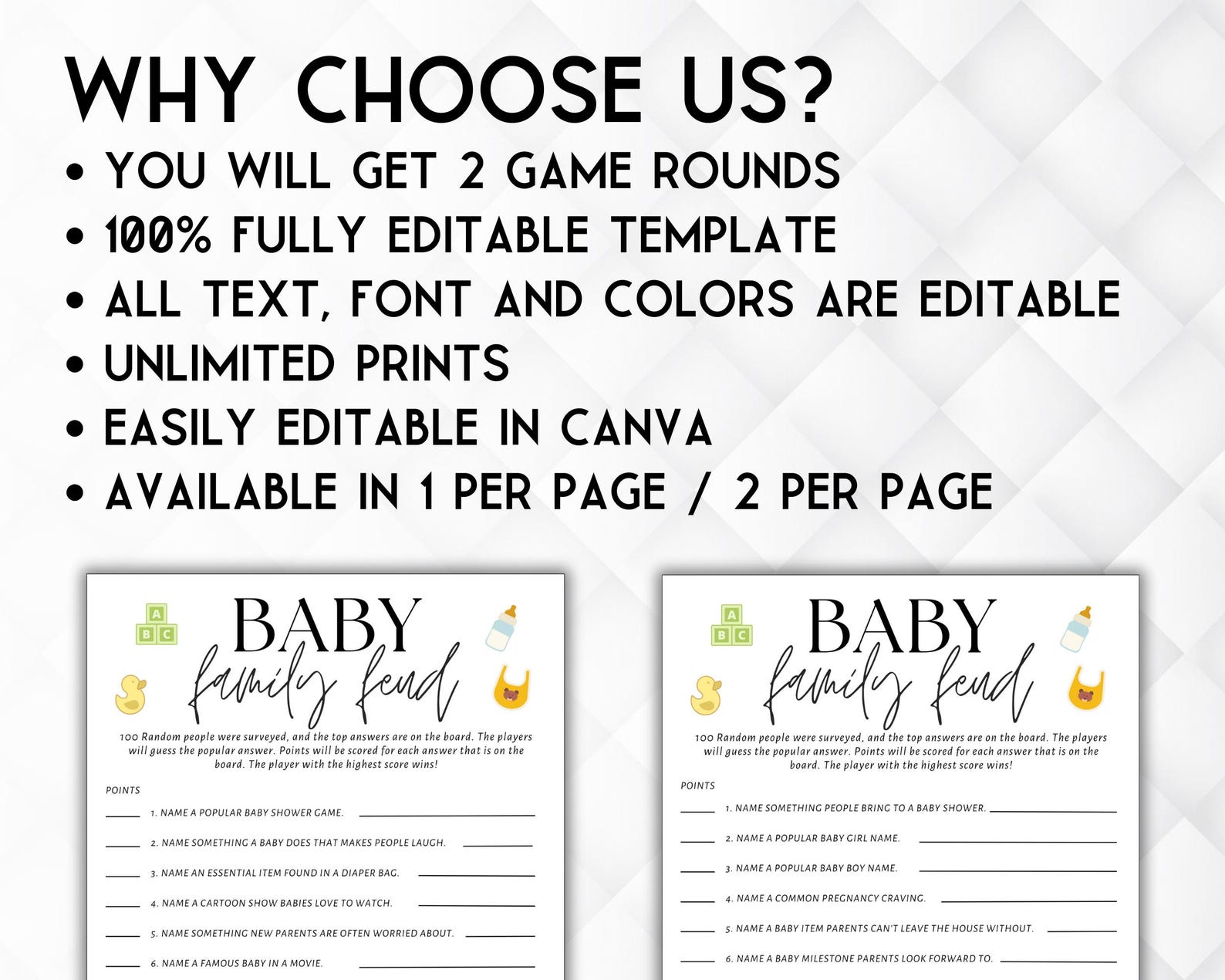 Baby Family Feud | Baby Shower Games Printable | Family Feud Game ...