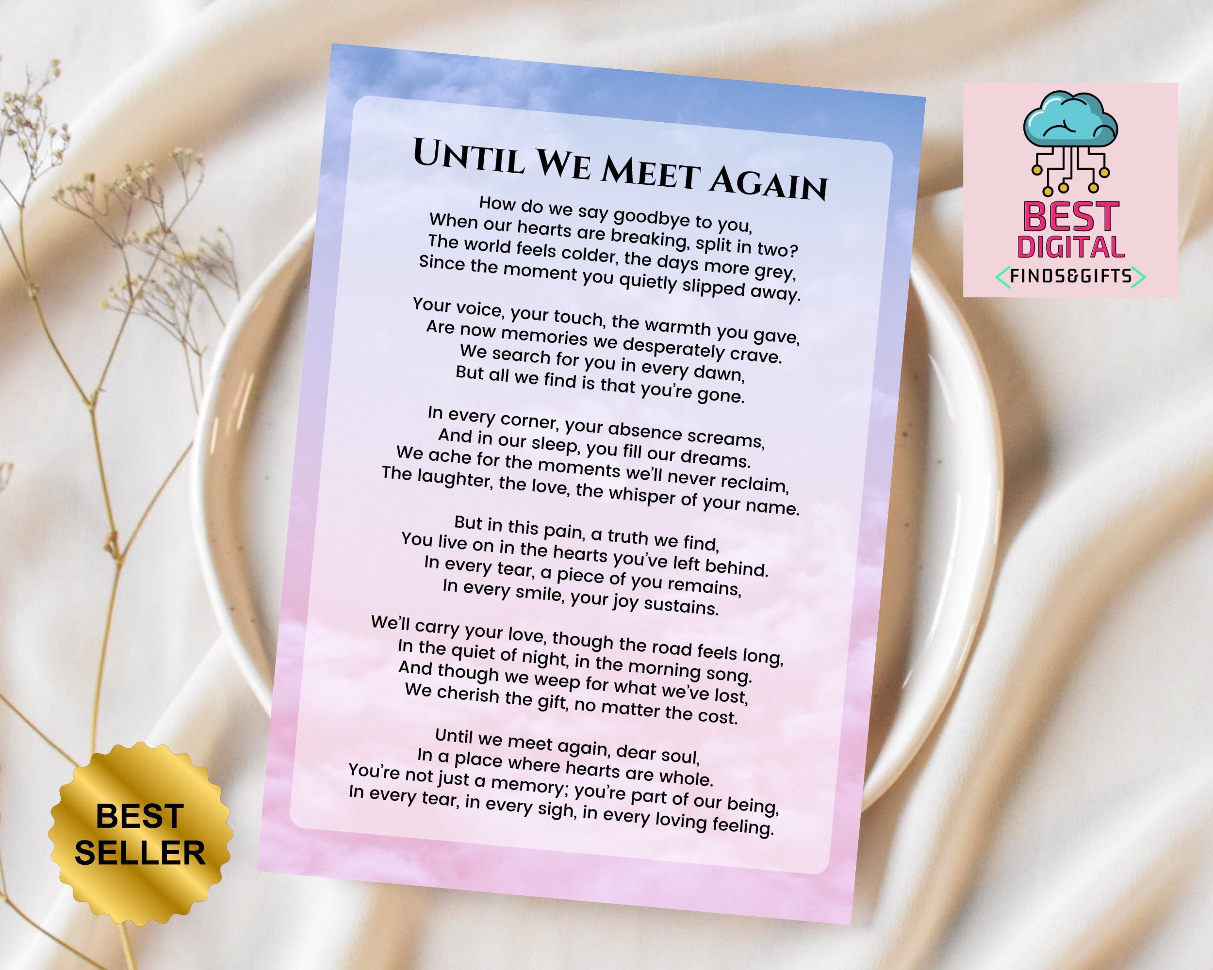 Until We Meet Again, Funeral Poem, Grief and Sorrow Poem,bereavement ...