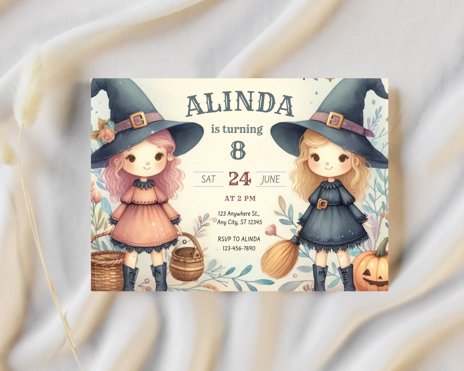 Editable Witch Birthday Invitation, Halloween Invitation, Witch ...