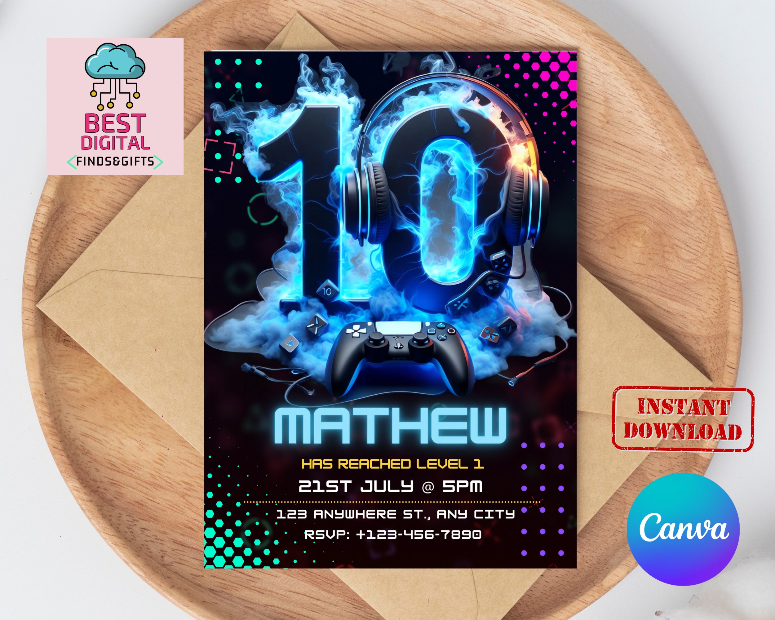 10th Birthday Invitation, Editable Video Game Party Invitation, Level ...