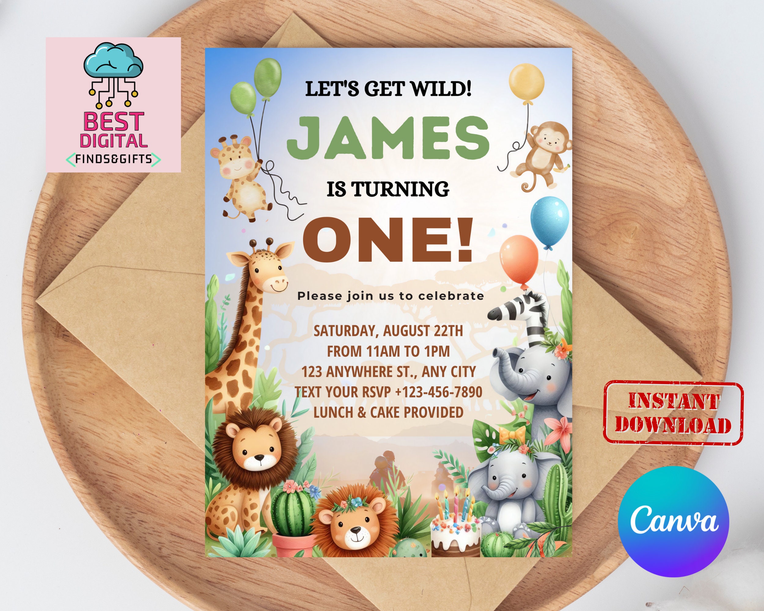 Editable Safari Birthday Invitation, Safari Invitation, Safari Evite ...