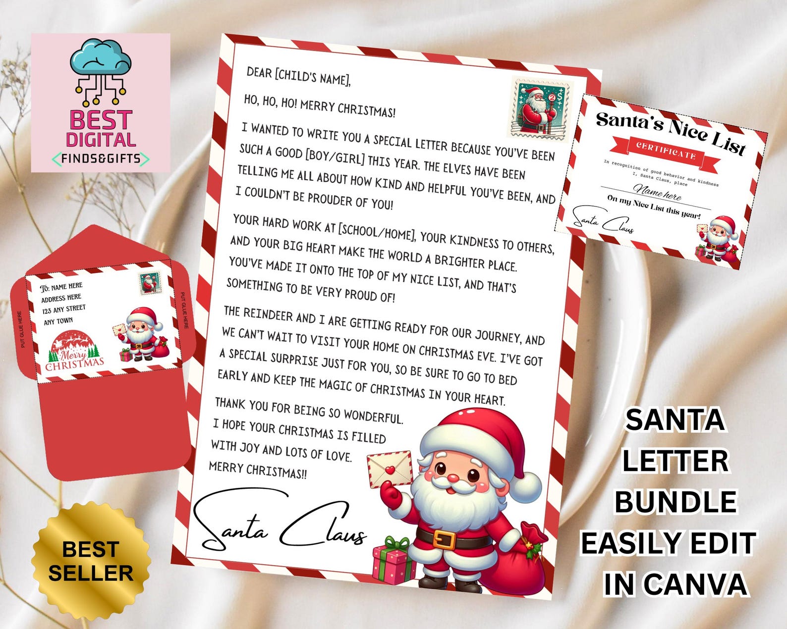 Instant Download Editable Letter From Santa, Nice List Certificate and ...
