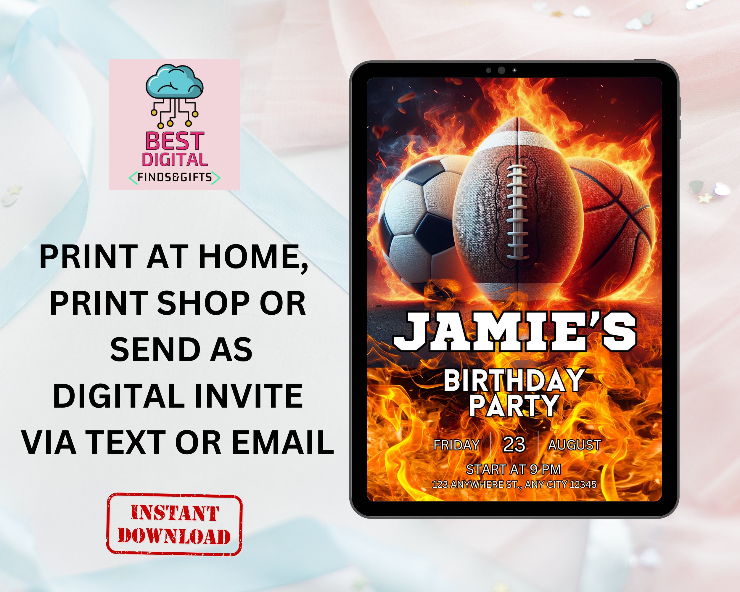 Editable Sports Invitation, Fire Sports Invites, Neon Sports Flyer ...