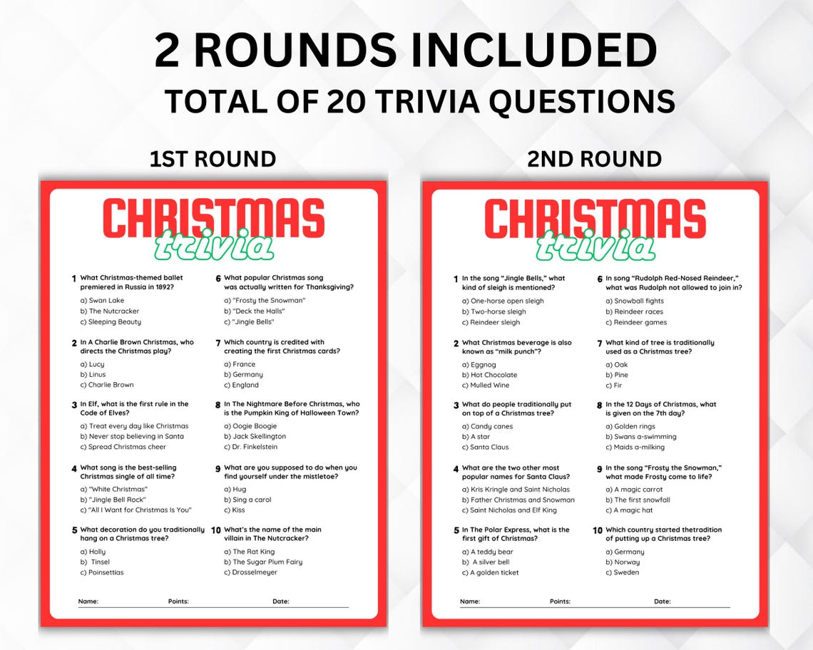 Printable Christmas Trivia Game, Christmas Party Game, Christmas Game ...