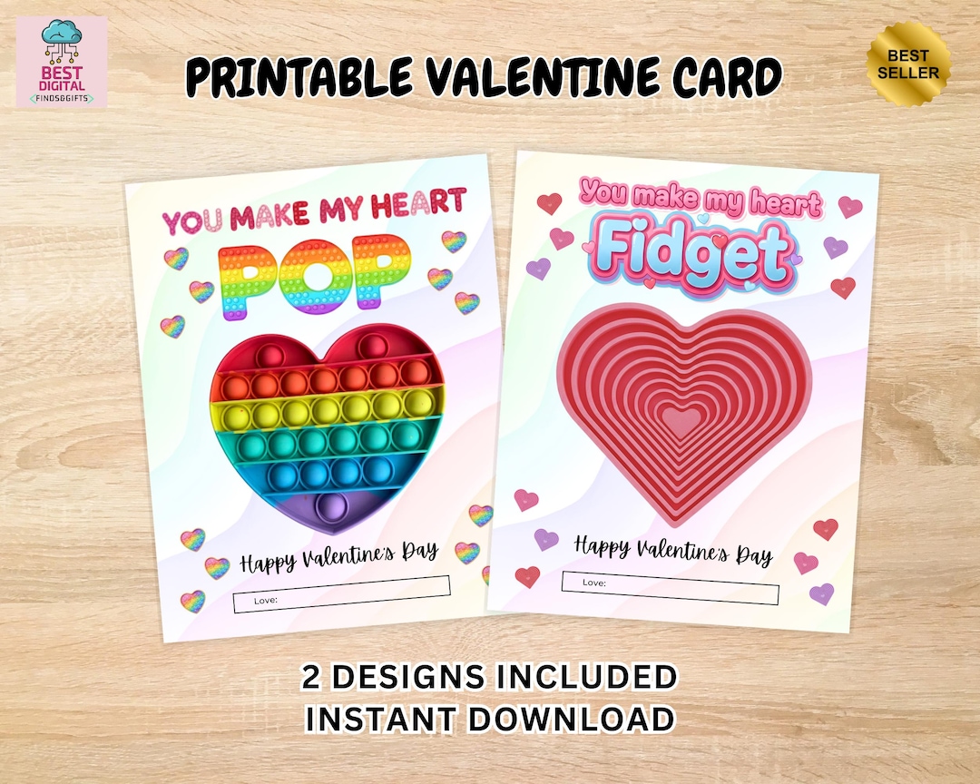 Layered Fidget Heart Valentine Printable Tag, Fidget Toy Valentine ...