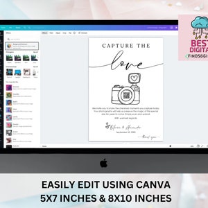 Customizable Wedding Photo Sharing Sign, Capture the Love QR Code ...