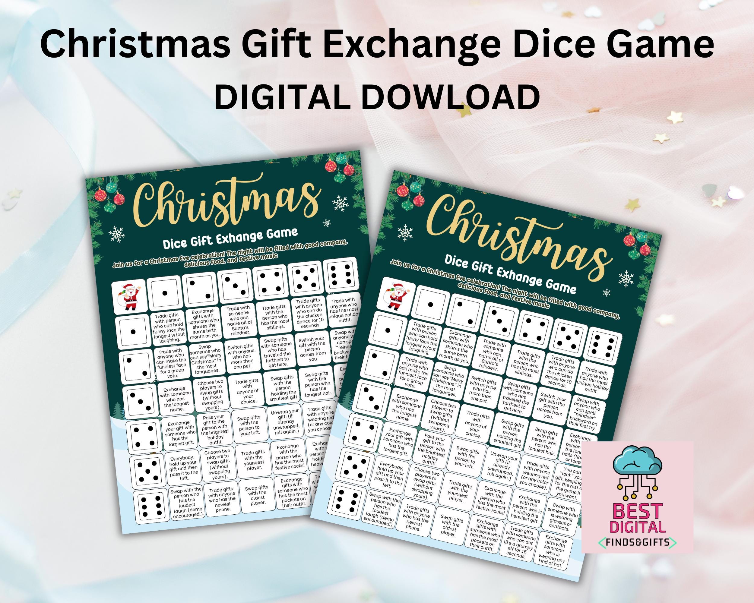 Christmas Gift Exchange Game, Christmas Dice Game, White Elephant Gift ...