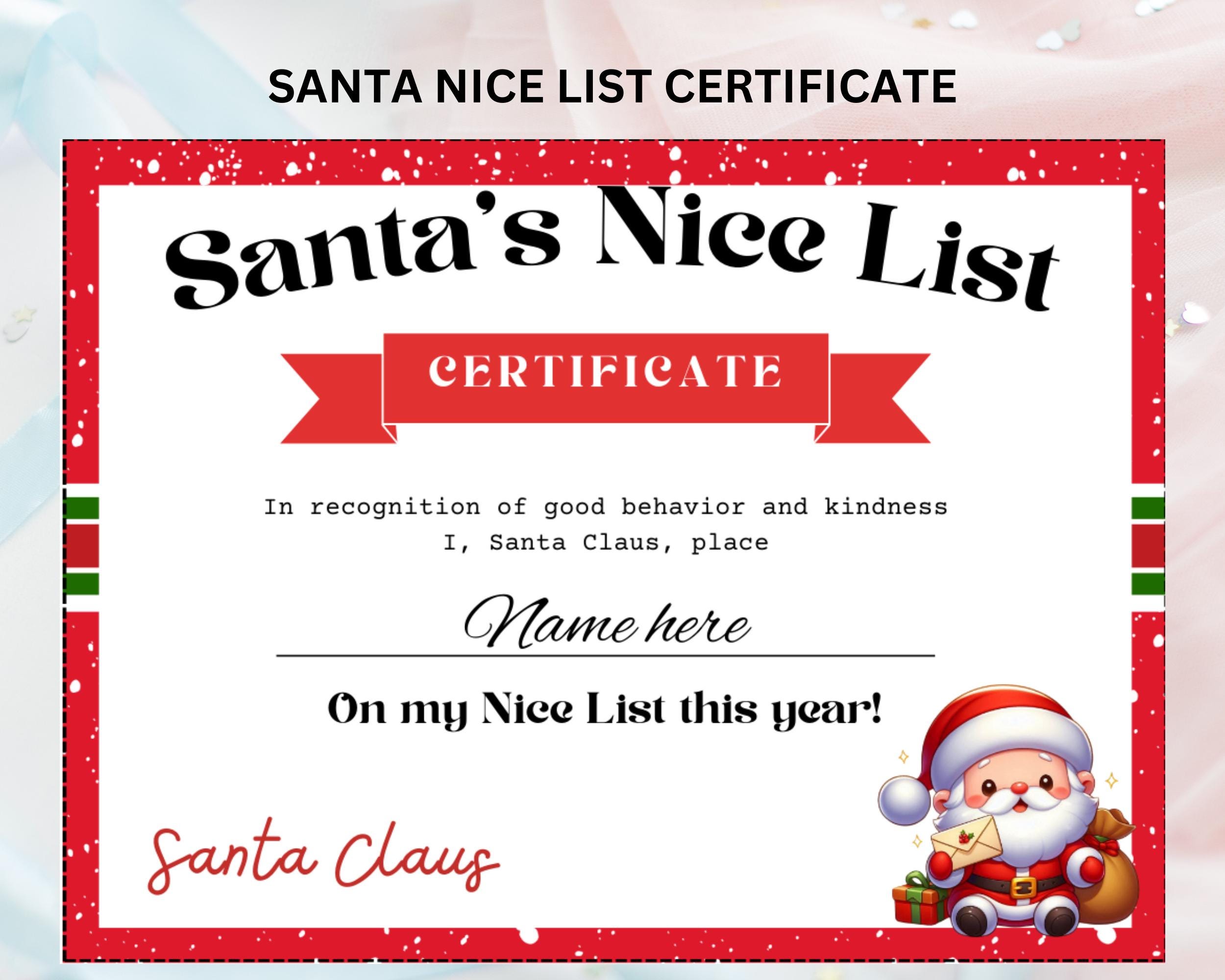 Instant Download Editable Letter From Santa, Nice List Certificate and ...