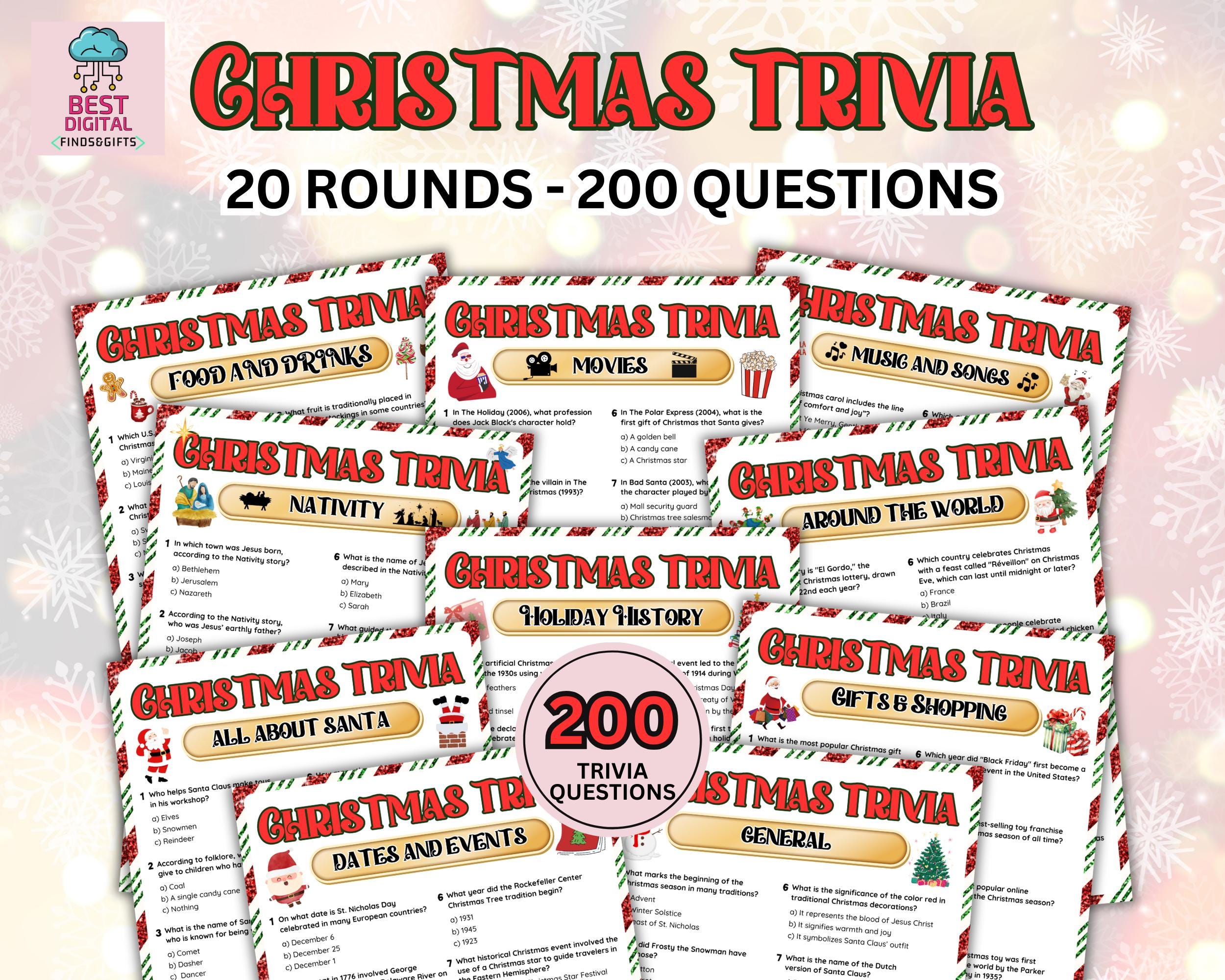 Printable Christmas Trivia Game, Christmas Party Game, Christmas Game ...