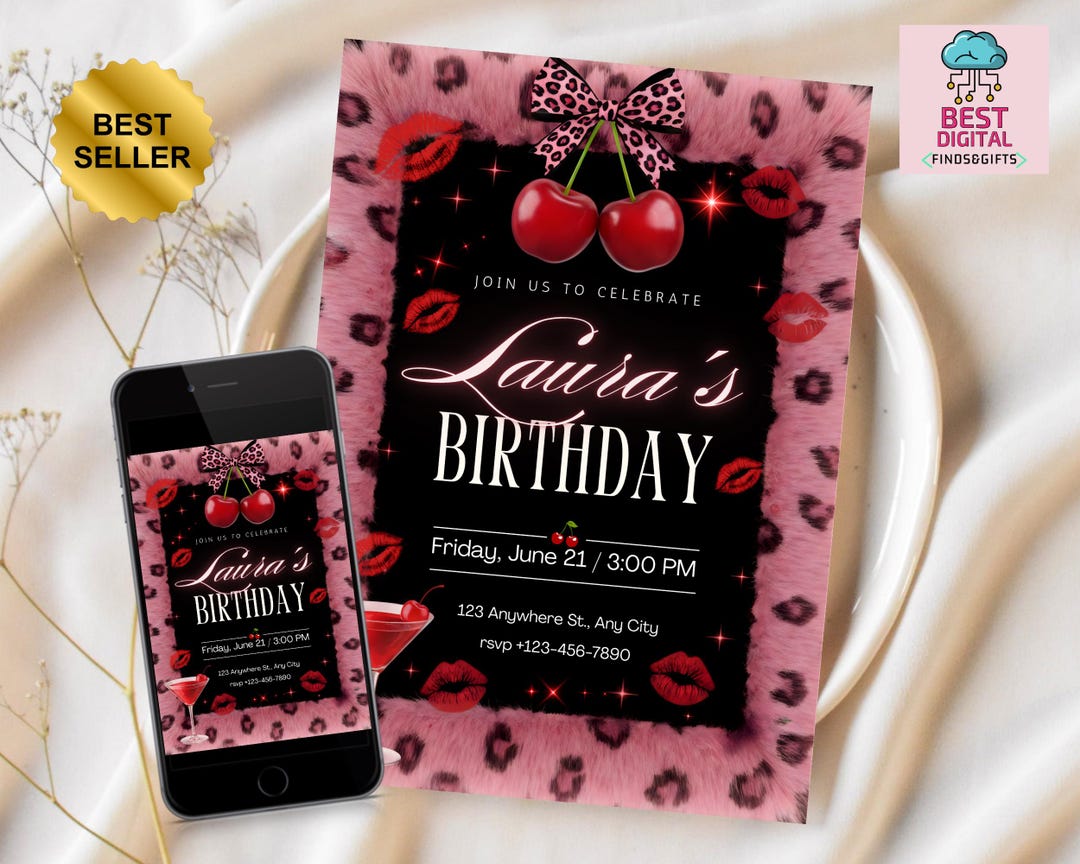 Cheetah Print Birthday Invitation, Leopard Print Invitation, Black Bow ...