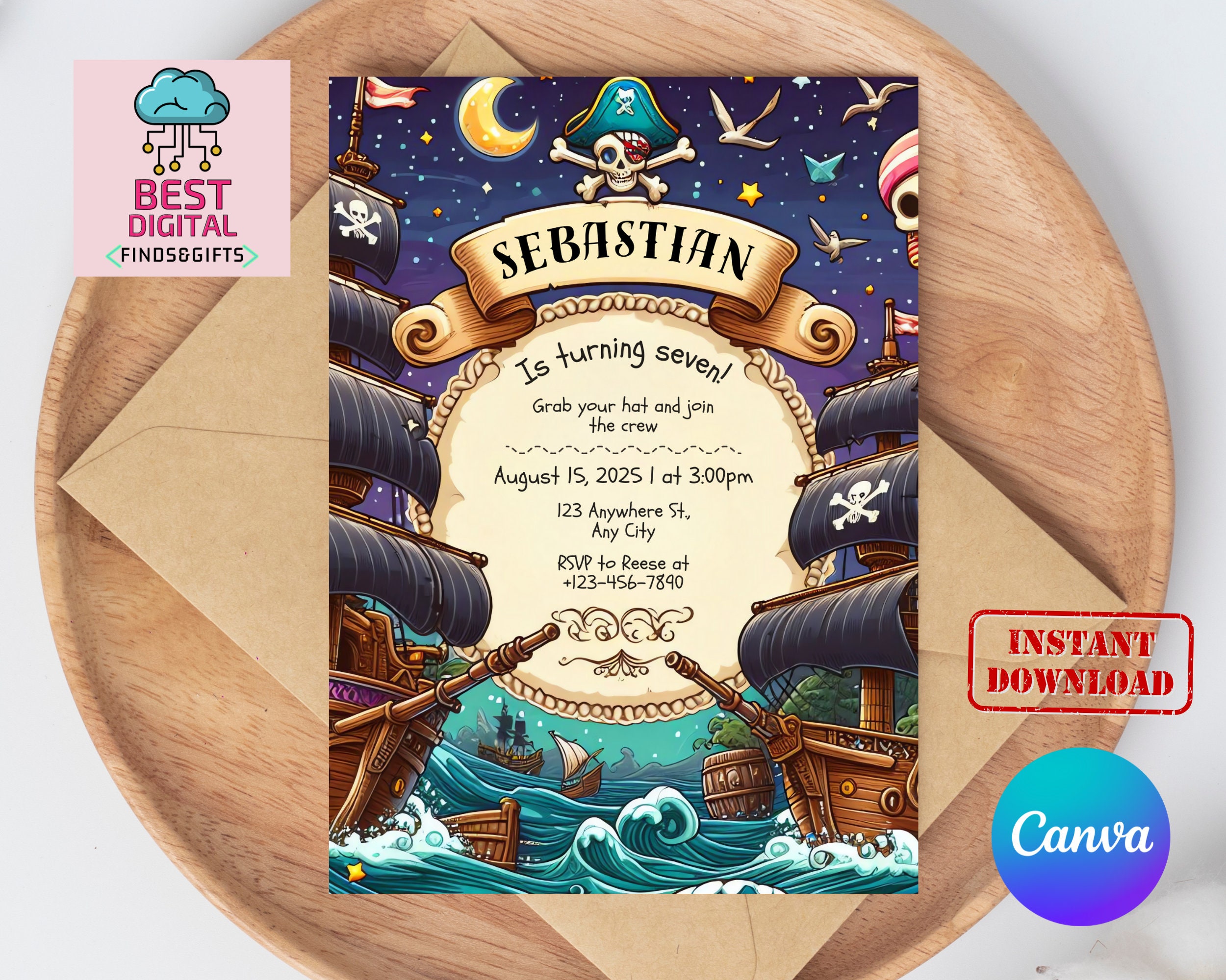 Pirate Invitation, Pirate Birthday Invitation, Pirate Editable ...
