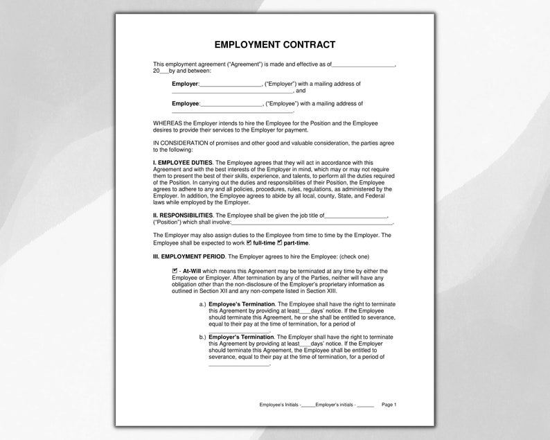 Employment Contract, Employment Contract Agreement, Employment Service ...