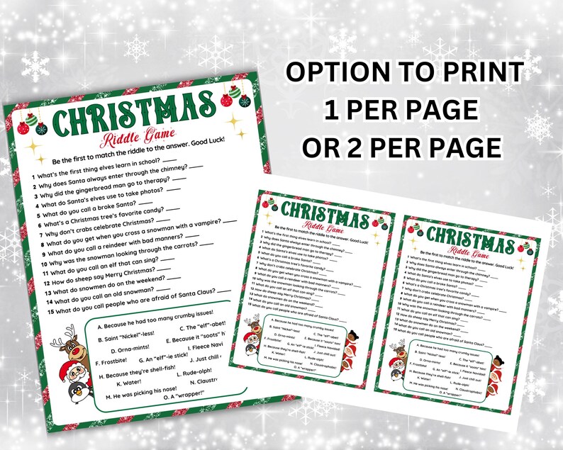Christmas Riddle Game Christmas Game Printable Fun Holiday Party Game ...
