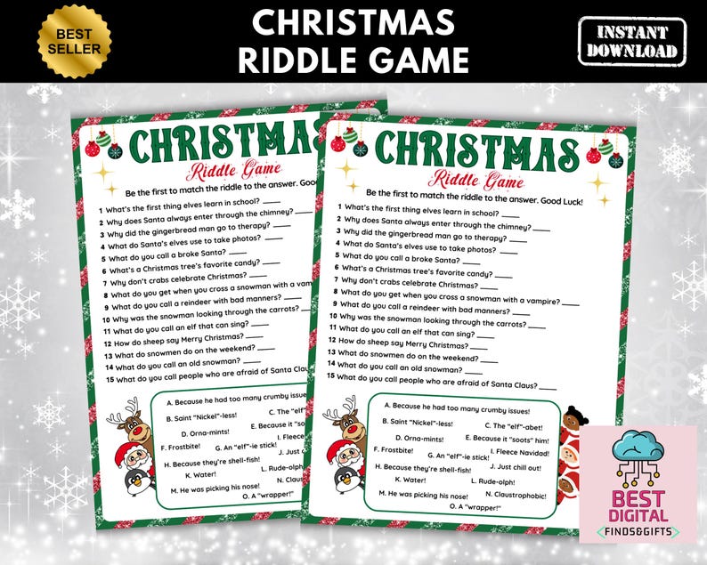 Christmas Riddle Game Christmas Game Printable Fun Holiday Party Game ...