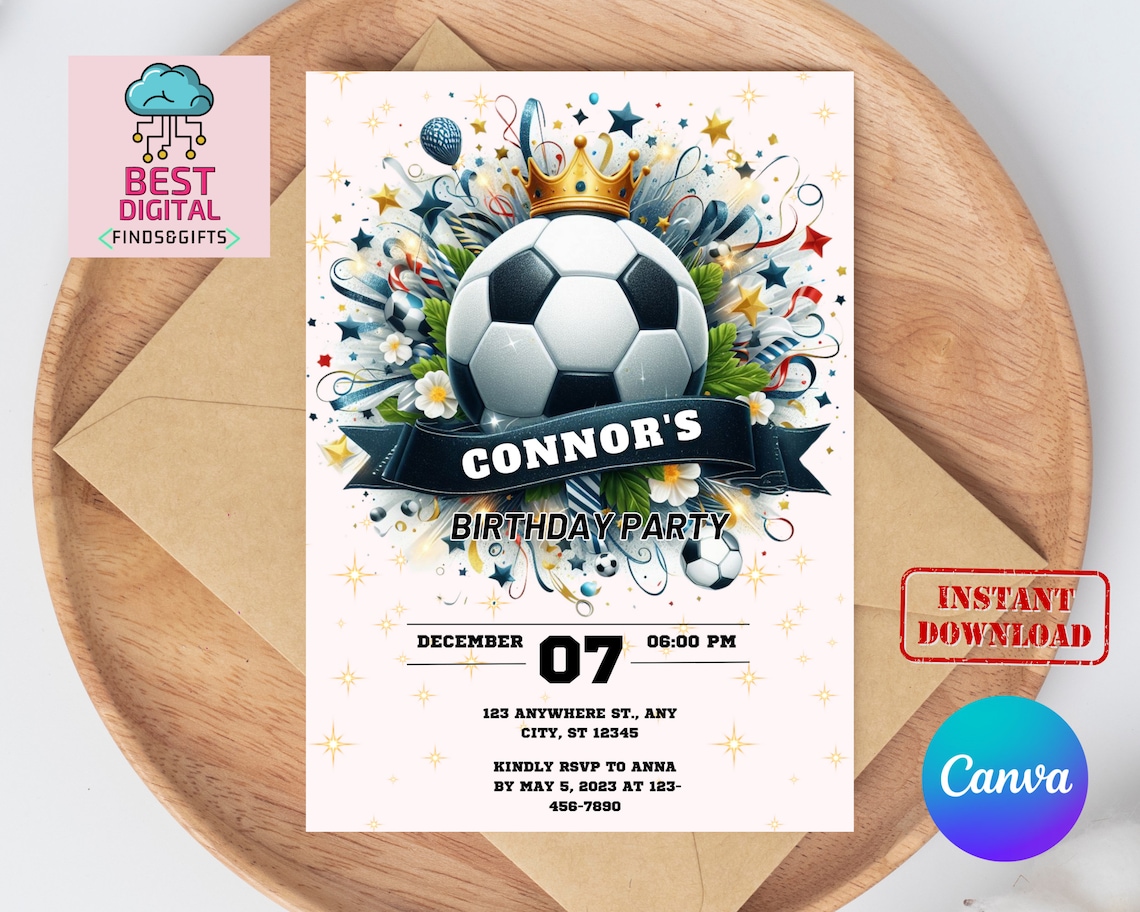 Invitación de cumpleaños de fútbol editable digital, invitación a ...
