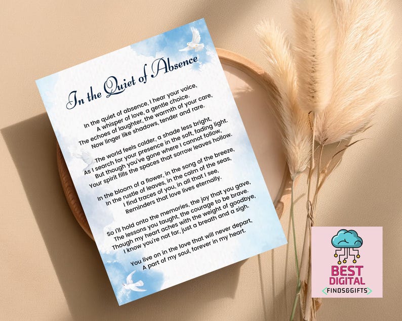 In the Quiet of Absence, Funeral Poem, Grief and Sorrow Poem ...