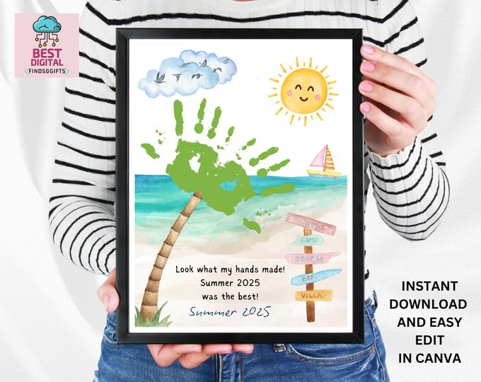 Handprint Beach Craft, Printable Summer Handprint Art, End of School ...