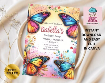 Butterfly Birthday Invitation Girl Butterfly Party Butterfly Invitation ...