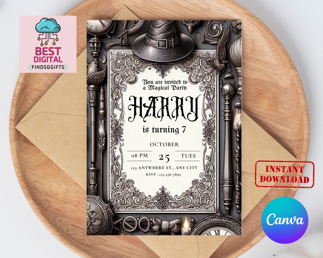 Editable Wizard Birthday Invitation, Magical Birthday Party Invite ...