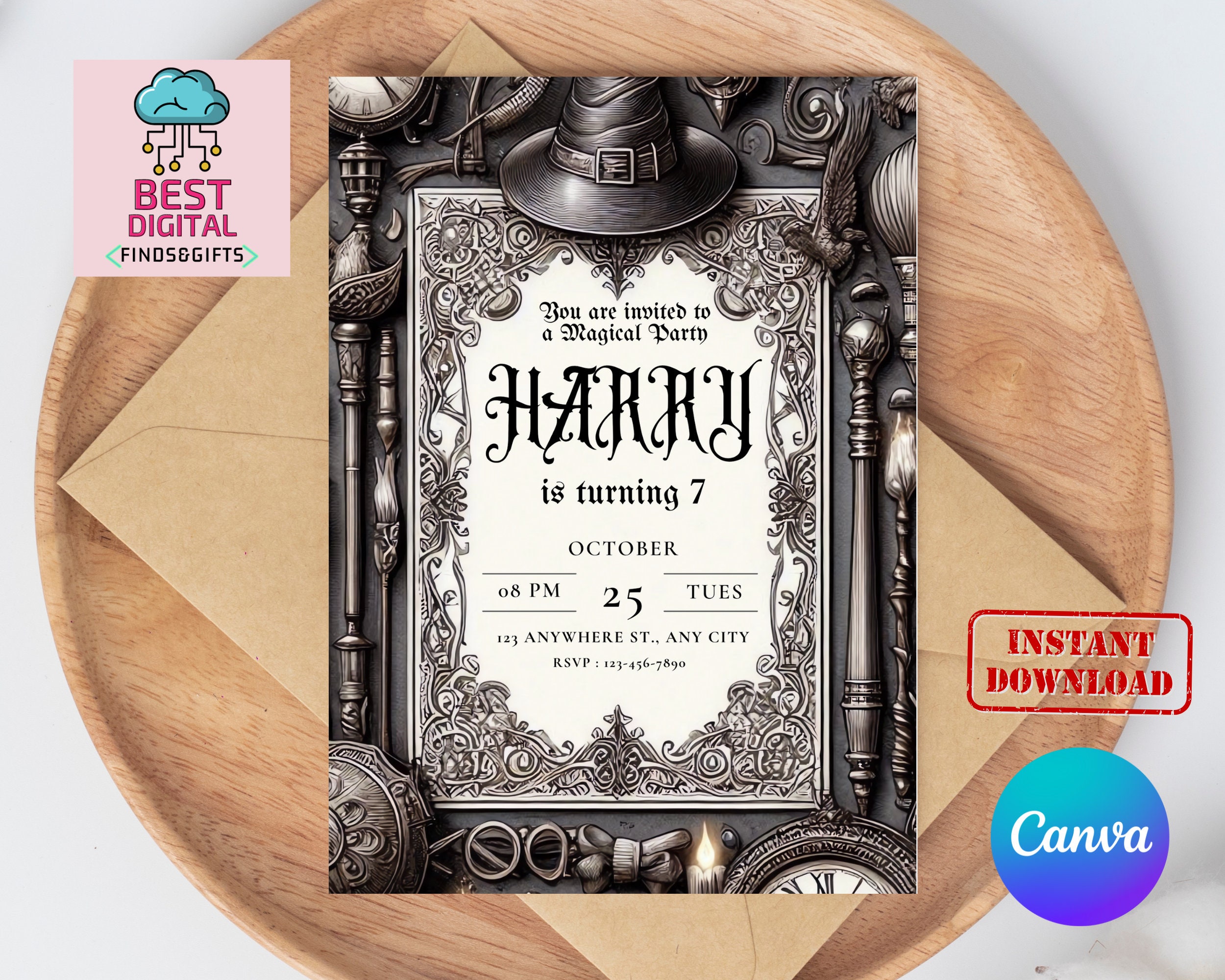 Editable Wizard Birthday Invitation, Magical Birthday Party Invite ...