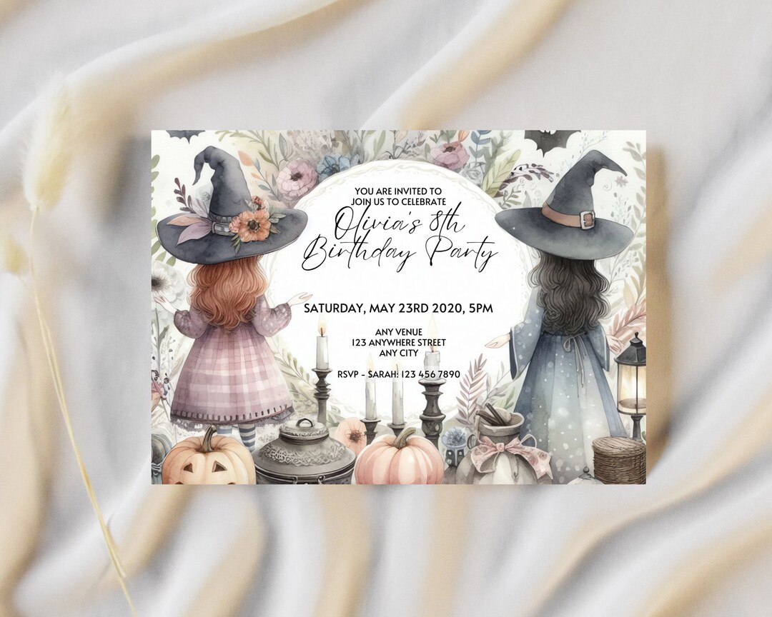 Editable Witch Birthday Invitation, Halloween Invitation, Witch ...