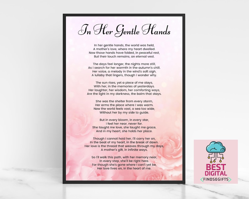 In Her Gentle Hands, Mother Funeral Poem, Grief and Sorrow Poem ...