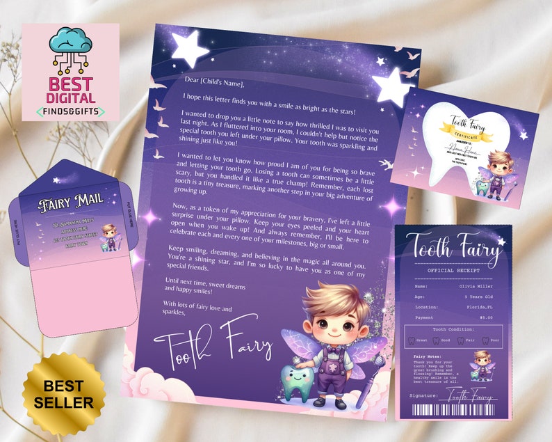 Editable Tooth Fairy Set With Envelope, Receipt and Fairy Letter, Fully ...