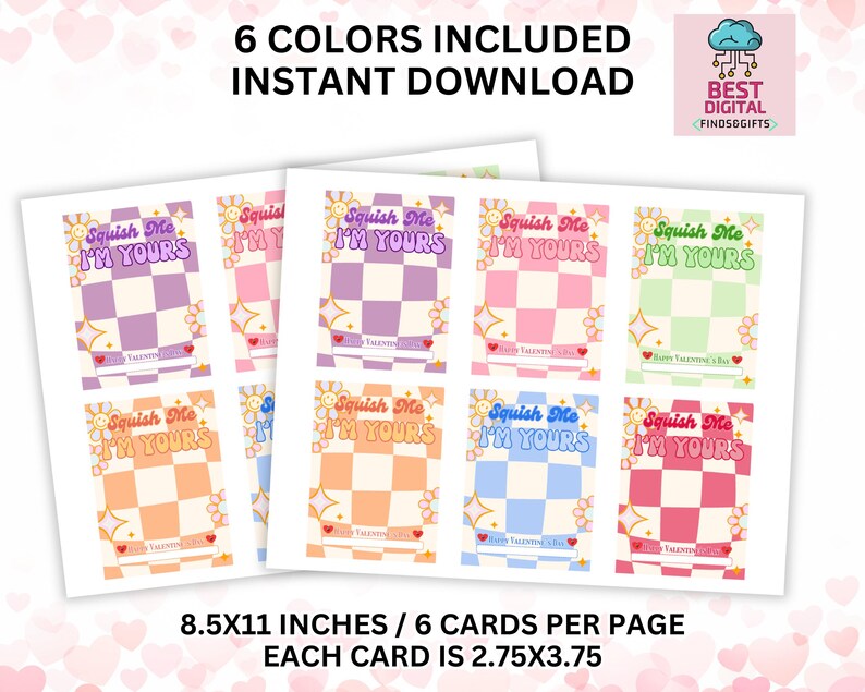 Squish Valentine Cards, Printable, Squishy Toy Digital Instant Download ...