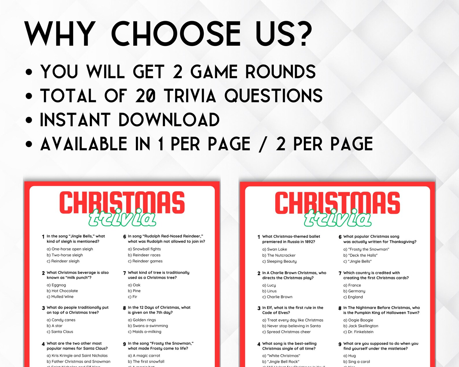 Printable Christmas Trivia Game, Christmas Party Game, Christmas Game ...