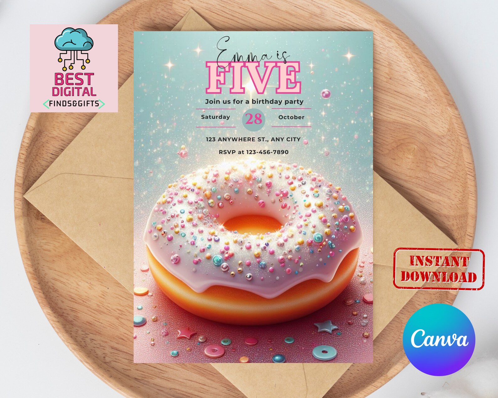 Donut Invitation, Donut Invites, Instant Download Donut Invites ...
