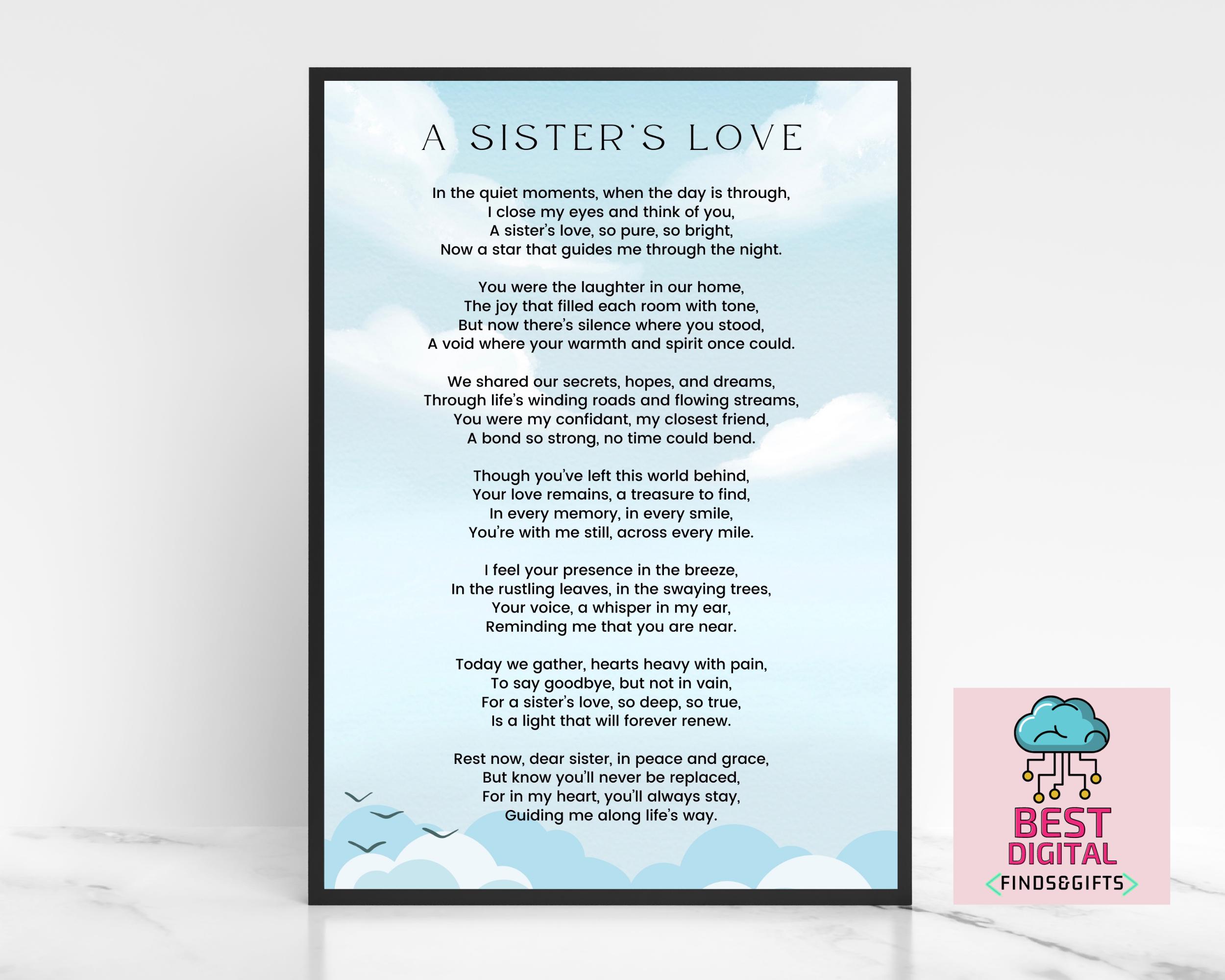 Sister's Love, Sister Funeral Poem, Grief and Sorrow Poem,bereavement ...