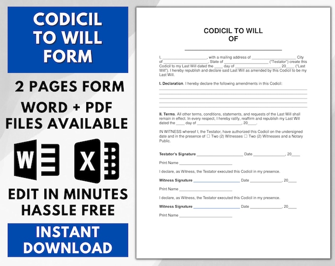Will Codicil Will Codicil Form Will Codicil Templates Last Will and ...