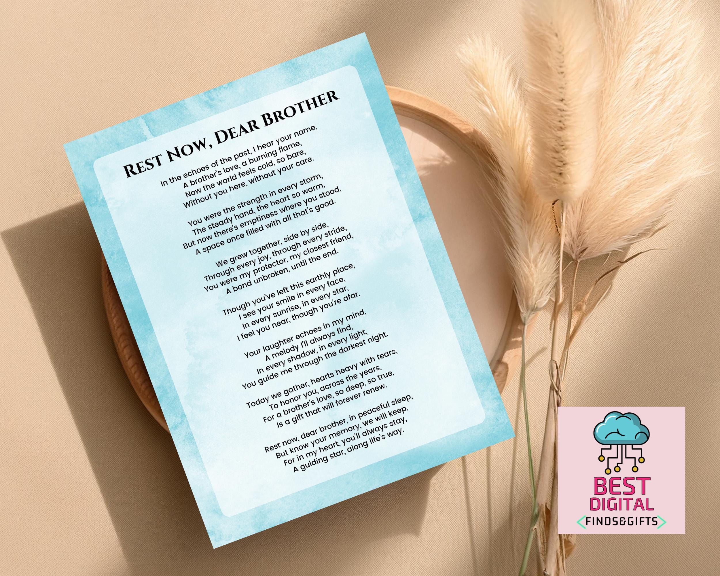 Rest Bow Brother, Brother Funeral Poem, Grief and Sorrow Poem ...