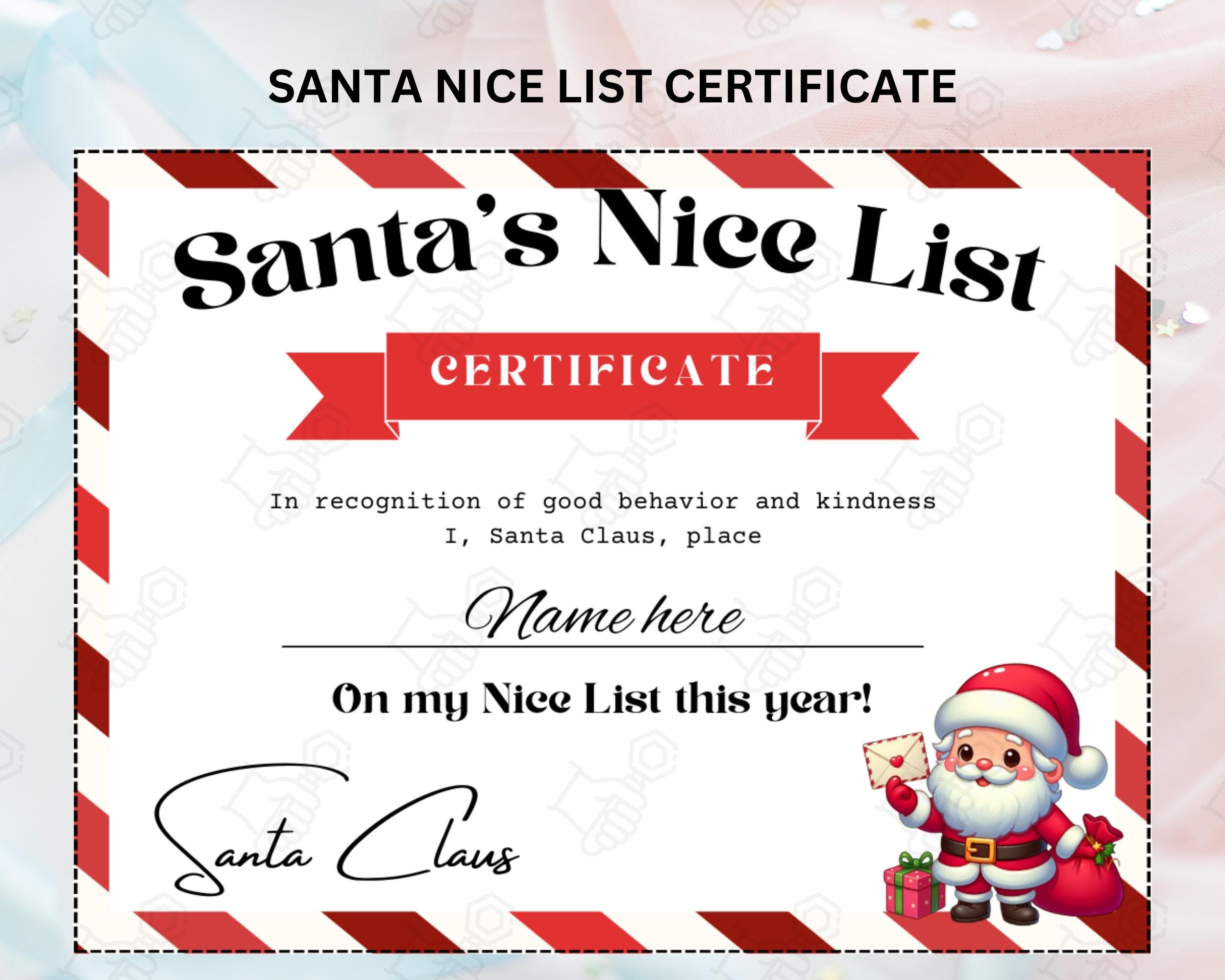 Instant Download Editable Letter From Santa, Nice List Certificate and ...
