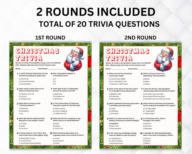 Printable Christmas Trivia Game, Christmas Party Game, Christmas Game ...