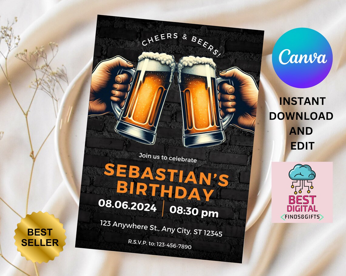 Editable Cheers and Beers Invitation, Beer Invitation, Birthday ...