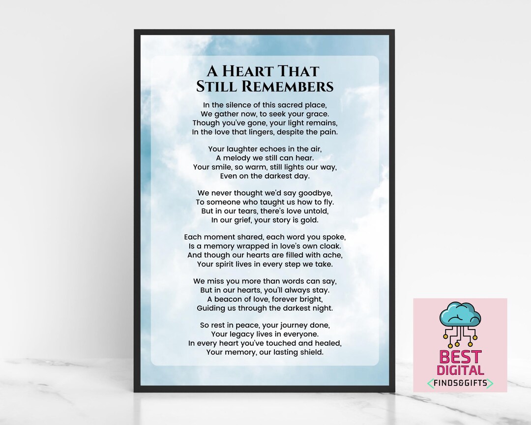 A Heart That Still Remembers, Funeral Poem, Grief and Sorrow Poem ...