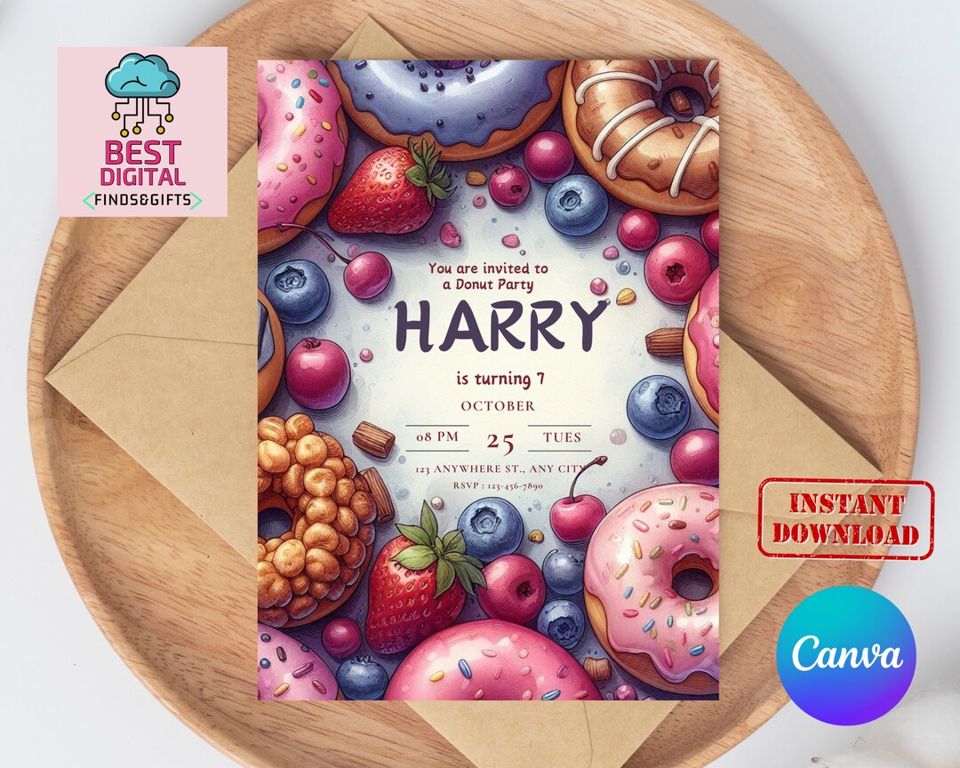 Donut Invitation, Donut Invites, Instant Download Donut Invites ...
