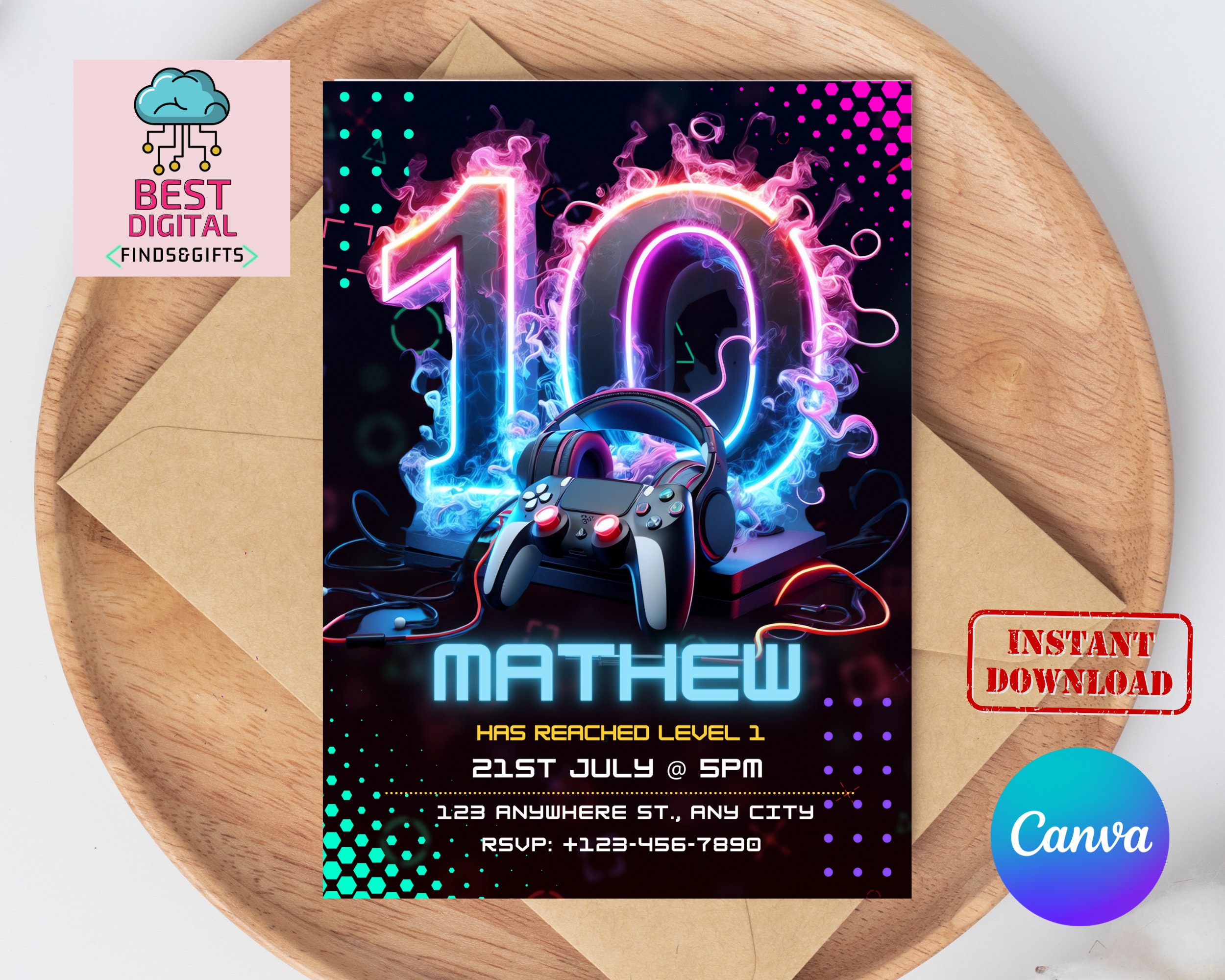 10th Birthday Invitation, Editable Video Game Party Invitation, Level ...