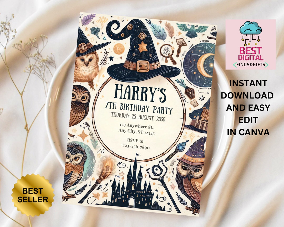 Editable Wizard Birthday Invitation, Magical Birthday Party Invite ...