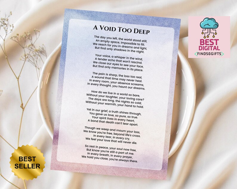 A Void to Deep, Funeral Poem, Grief and Sorrow Poem,bereavement Print,in Memory of Gift, Loss ...