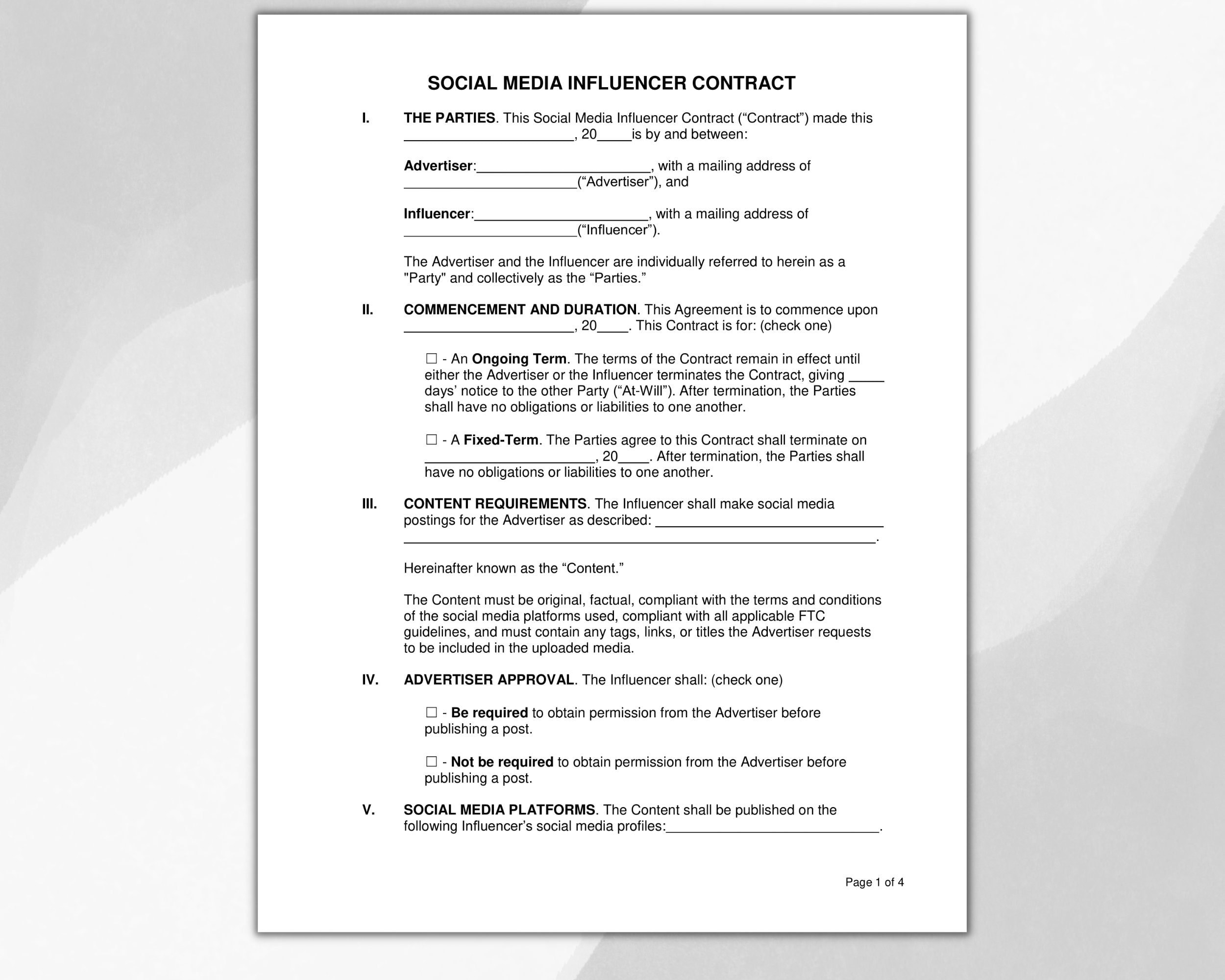 Social Media Influencer Contract, Freelance Social Media Manager ...