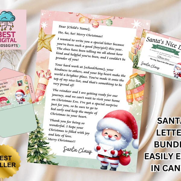 Instant Download Editable Letter From Santa, Nice List Certificate and ...