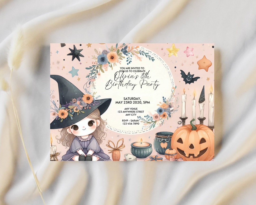 Editable Witch Birthday Invitation, Halloween Invitation, Witch ...