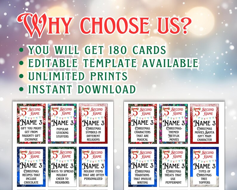Christmas 5 Second Game, Printable Christmas Game, Christmas Party Game ...