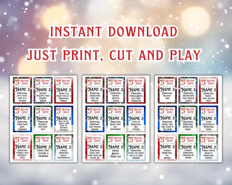 Christmas 5 Second Game, Printable Christmas Game, Christmas Party Game ...